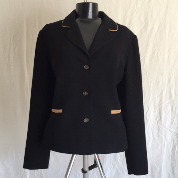 Studio I | Jackets & Coats | Studio Black Blazer With Tan Trim | Poshmark